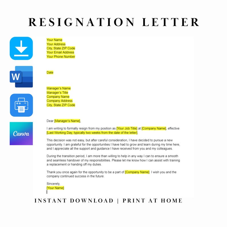 Resignation Letter Template | Google Docs, Microsoft Word & Canva ...
