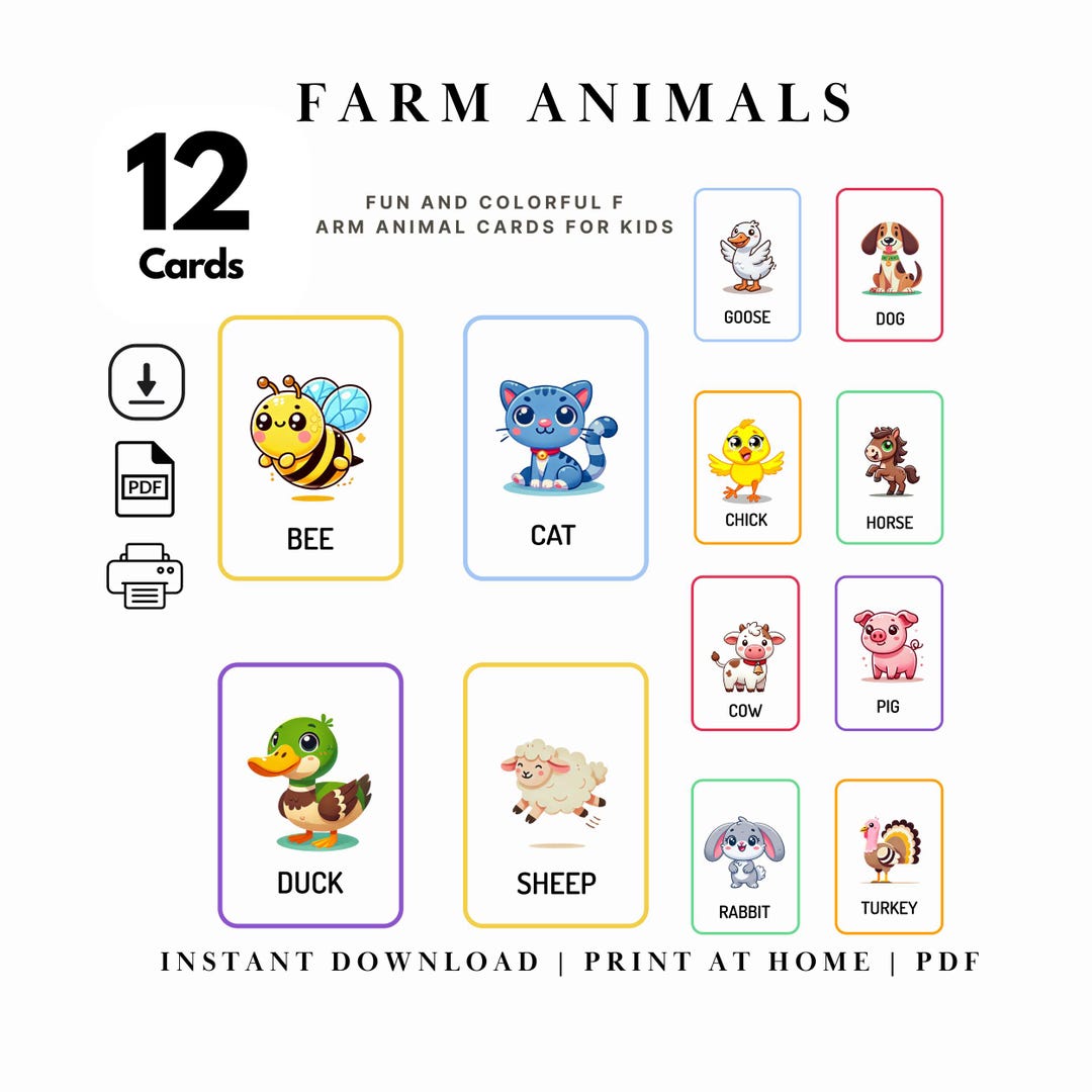 Farm Animals Flash Cards - PDF Printable Learning Cards for Kids ...