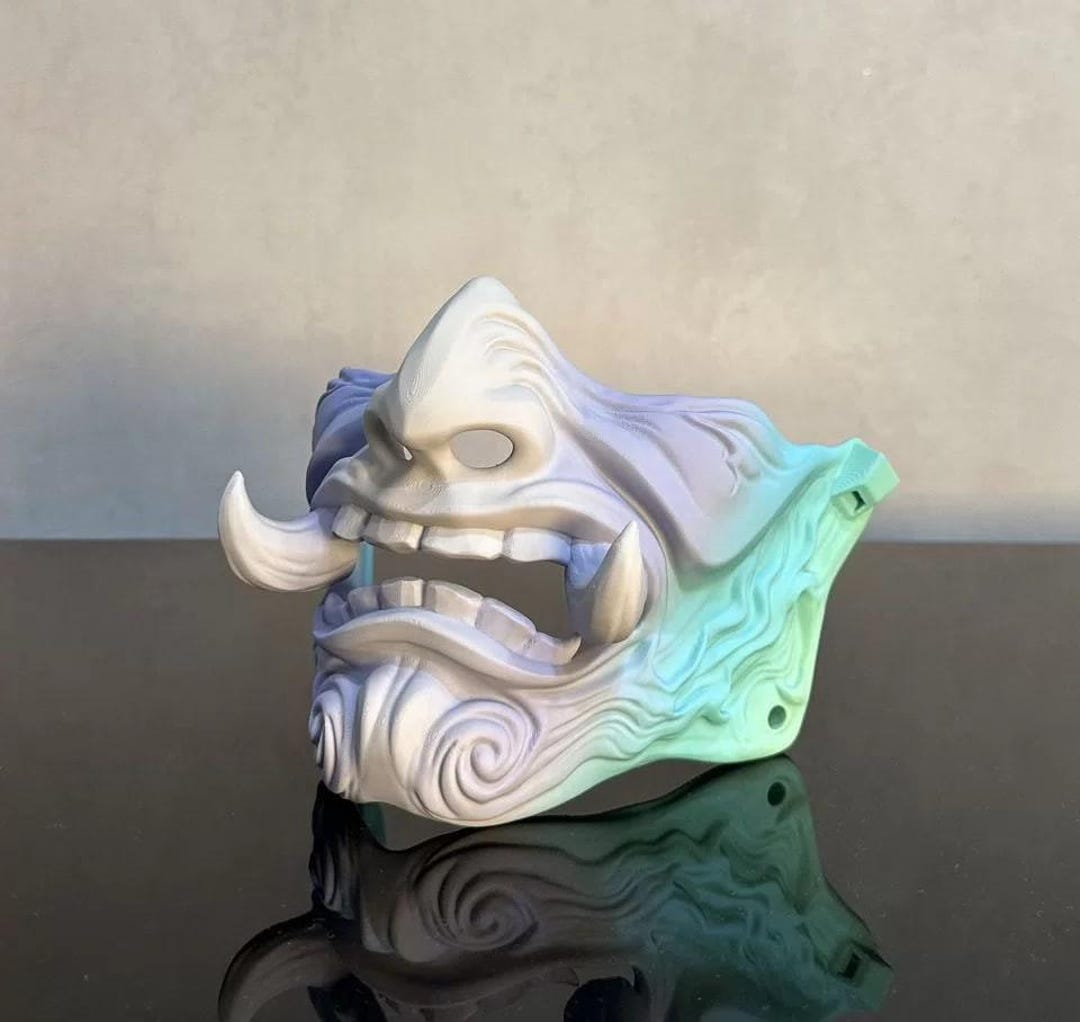 Cyber Oni Japanese Sumurai Mask With Fangs - Etsy
