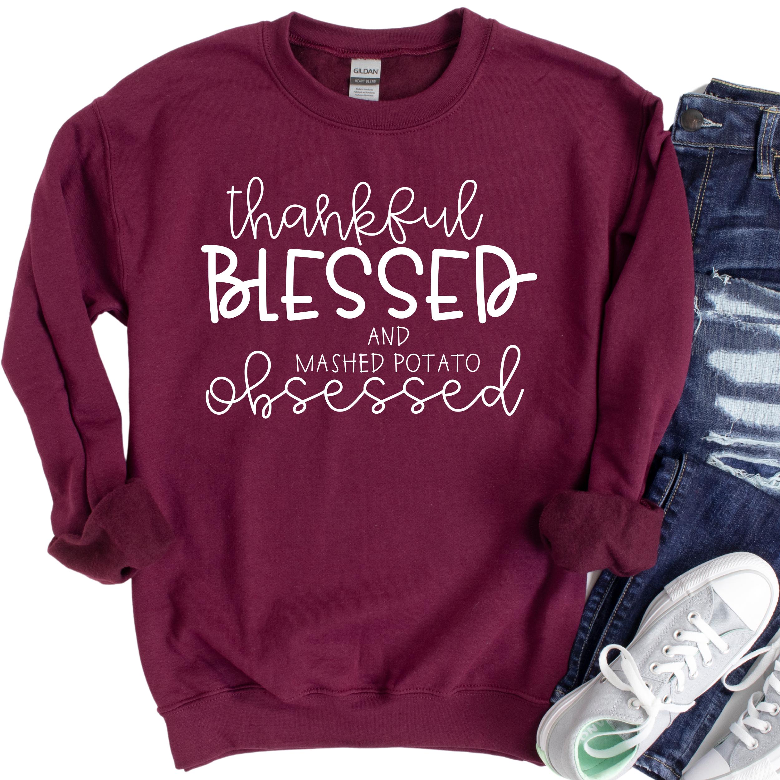 Thankful Blessed and Mashed Potato Obsessed Shirt | Funny Thanksgiving ...