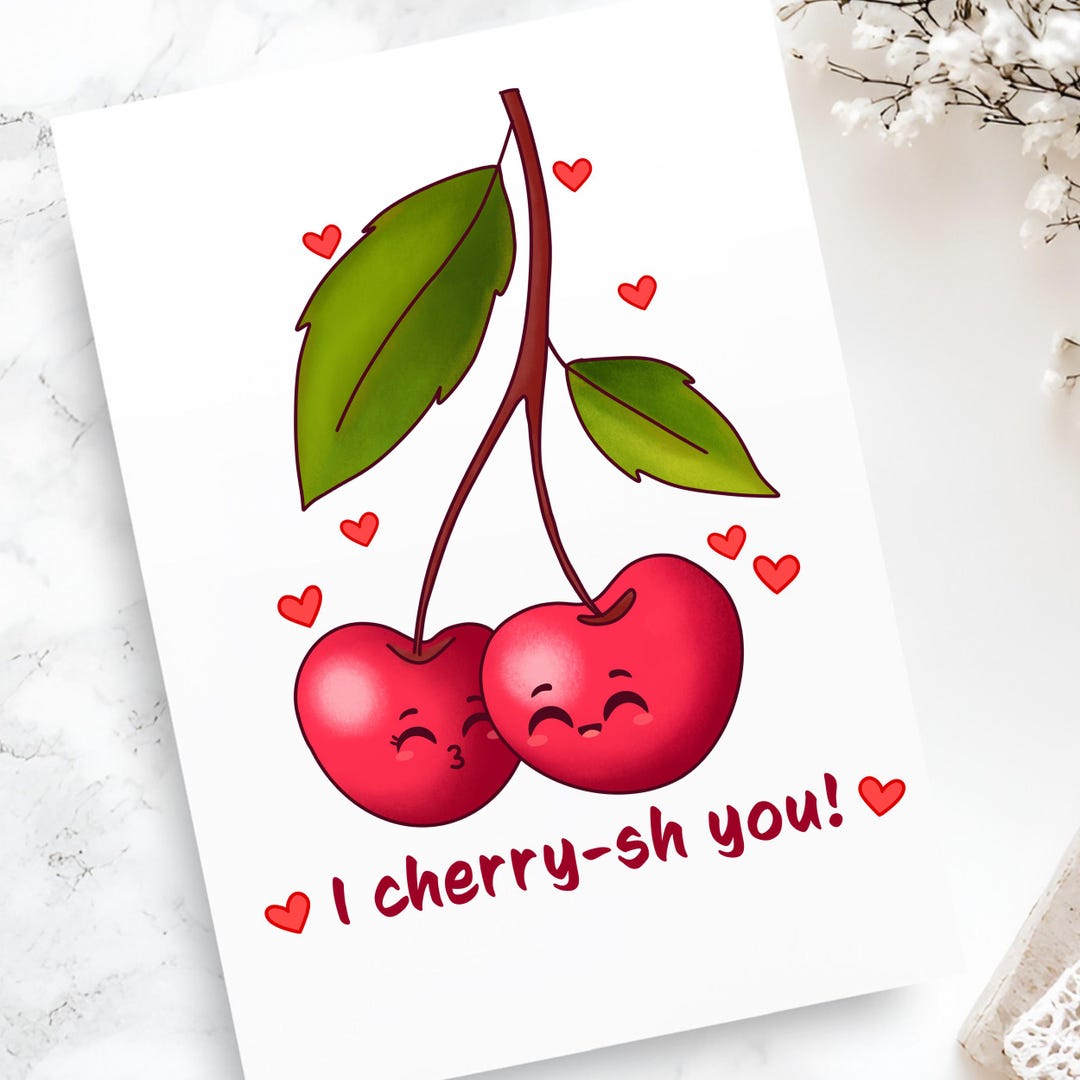 I Cherry-sh You Greeting Card Adorable Cherry Pun Card for Valentine's ...