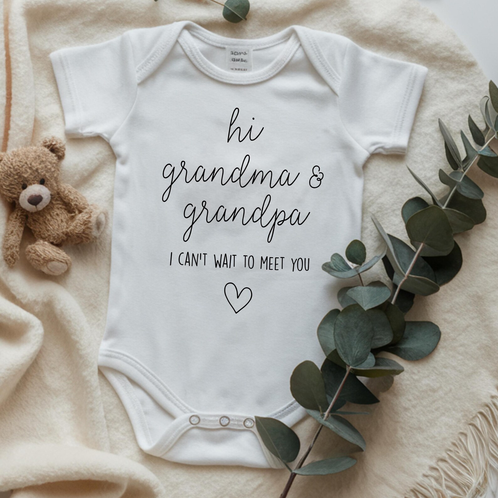Hi Grandma & Grandpa Baby Bodysuit - Pregnancy Reveal to Grandparents ...
