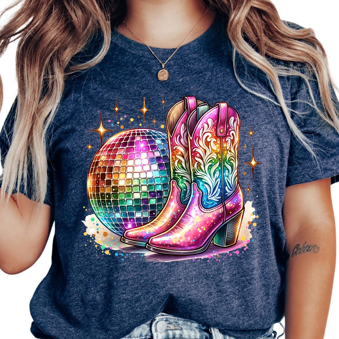 Disco Cowgirl Shirt - Retro Western T-shirt - Sparkly Cowboy Boots ...