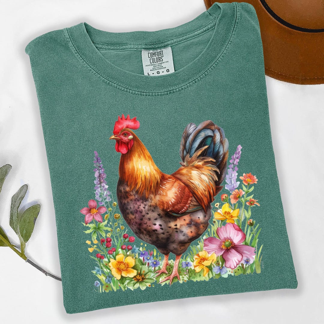 Rustic Rooster Shirt, Chicken Comfort Colors Tee, Floral Barnyard ...