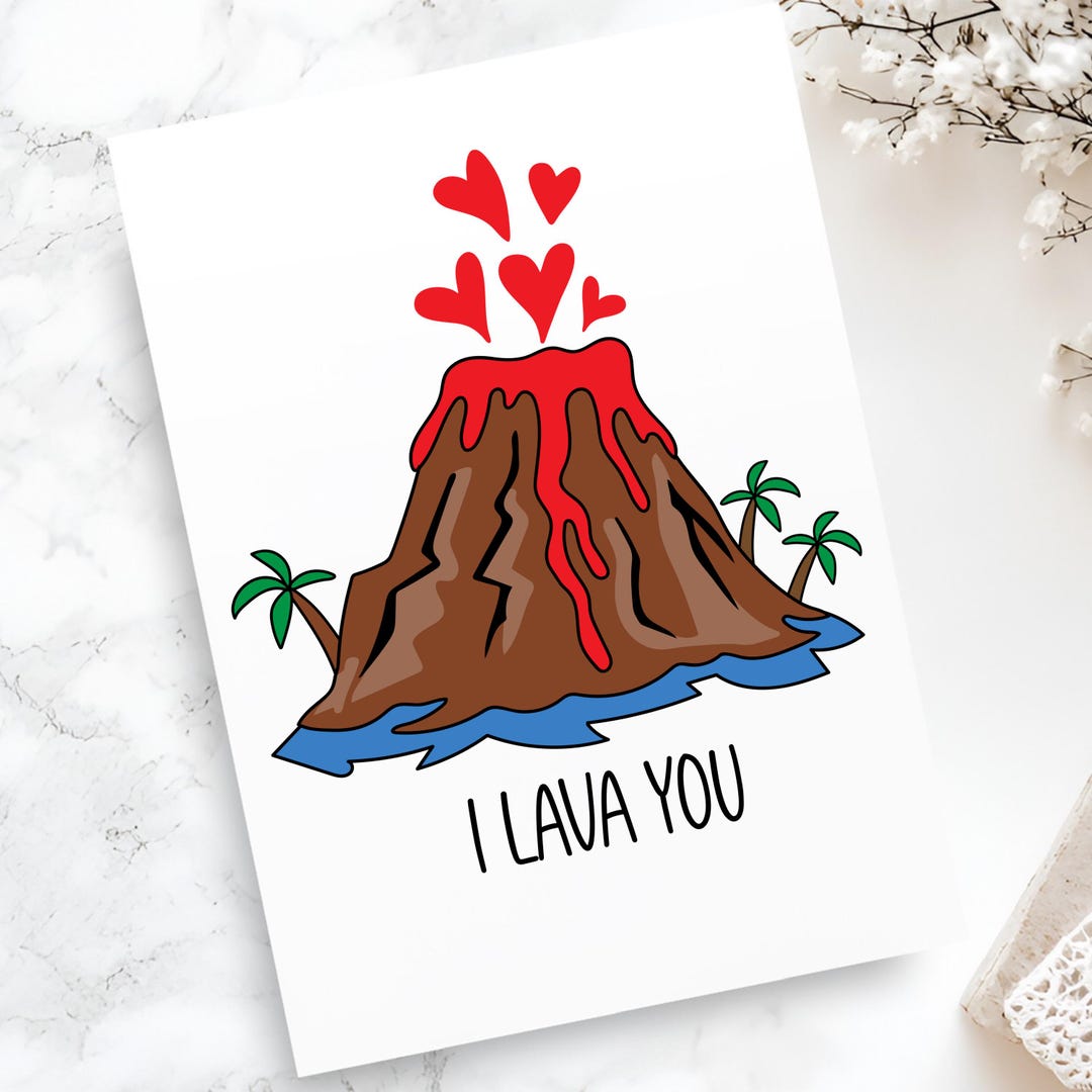 I Lava You Greeting Card - Cute Volcano Love Pun Card for Valentine's ...