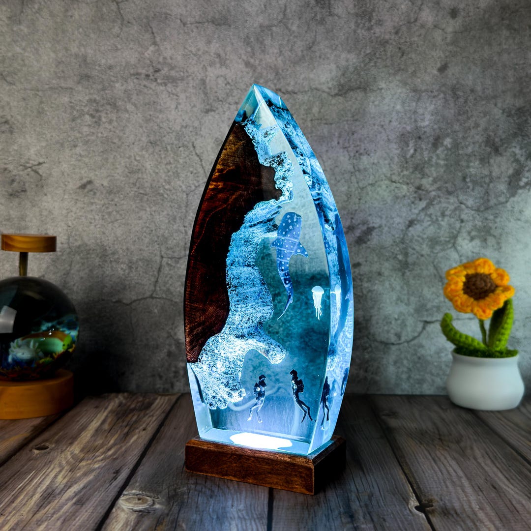 Ocean Resin Night Light: Wood Base, Deep Sea Divers - Etsy