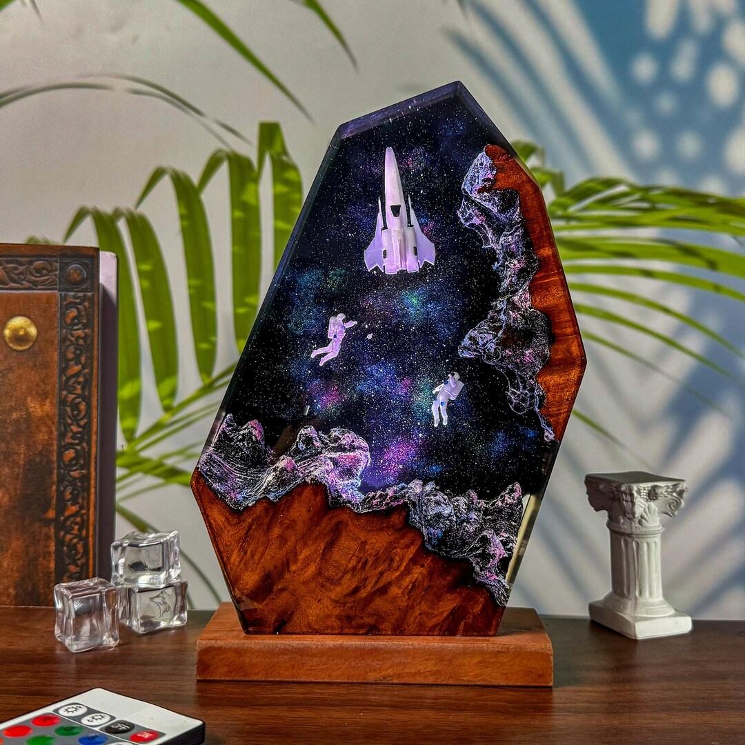 Resin Space Lamp • Astronaut & Spaceship LED Light • Galactic Art Decor ...