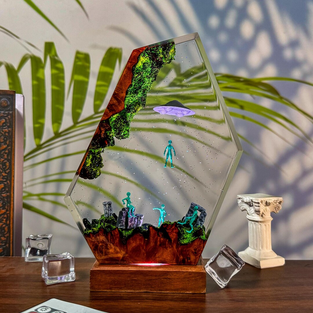 Resin UFO Lamp • Alien Abduction LED Light • Sci-fi Home Decor • Unique ...