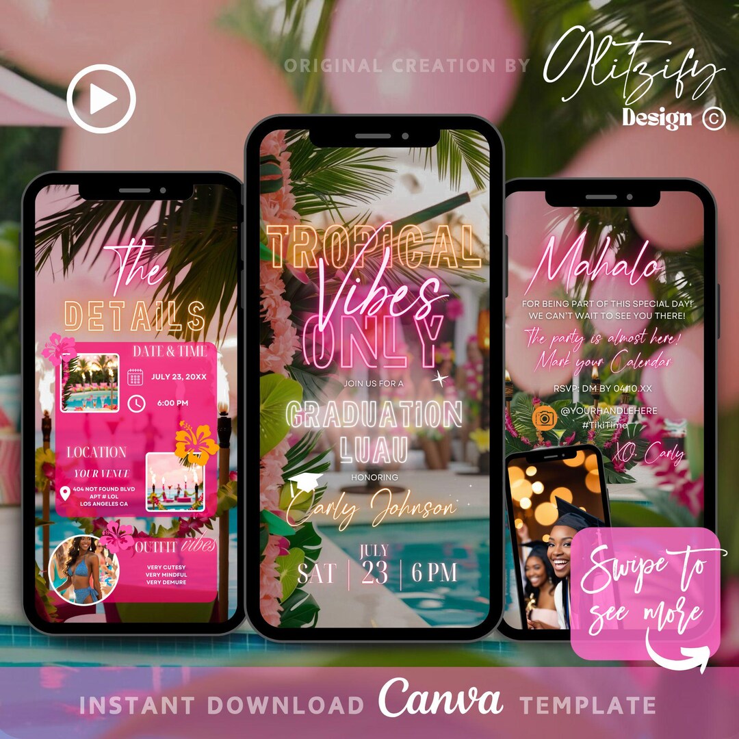 Tropical Vibes Only Graduation Party Invitation,graduation Luau ...