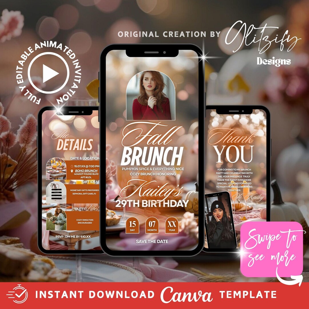 Animated Fall Brunch Invitation: Pumpkin Party Evite (canva Editable ...