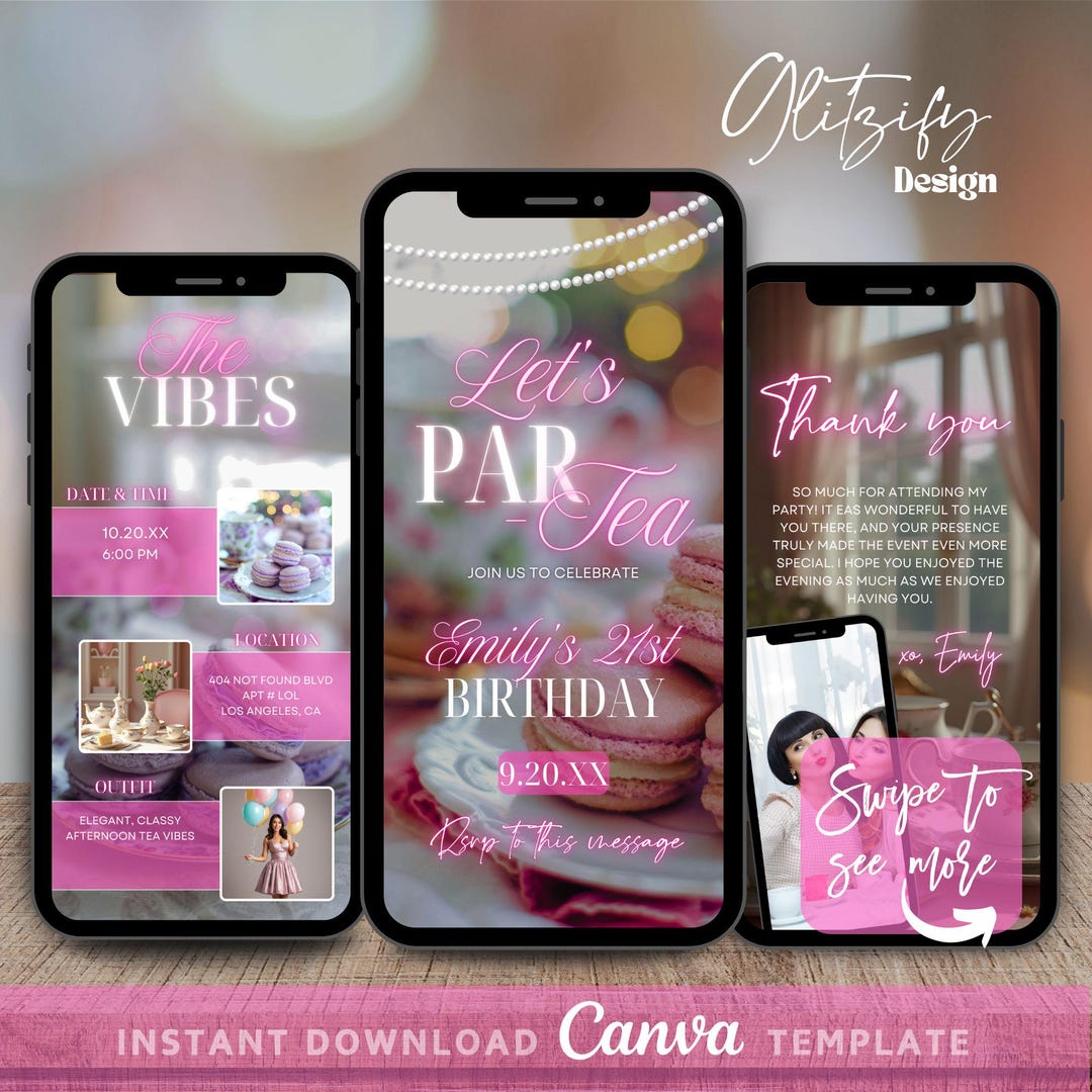 Let's Par-tea Invitaiton,tea Party Birthday Invite,animated Birthday ...