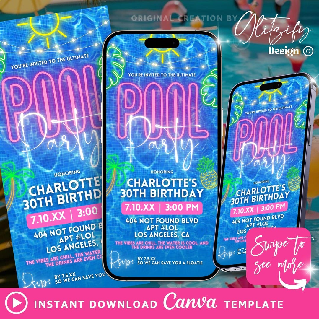 Neon Pool Party Invitation,summer Glow Pool Party Video Invite,text ...