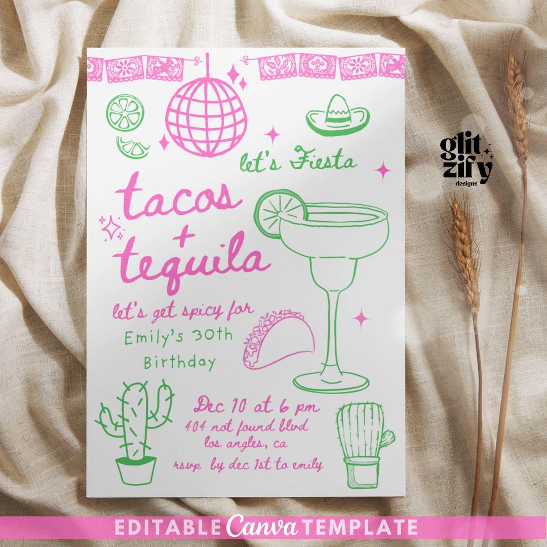 Hand Drawn Tacos and Tequila Invitation,scribble Margaritas Birthday ...