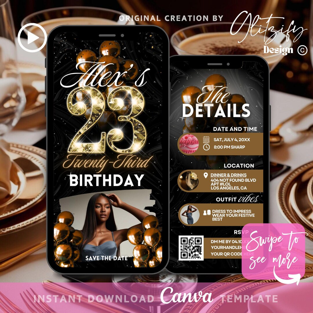 Gold Espresso Glam 23rd Birthday Invitation,brown Birthday Dinner ...