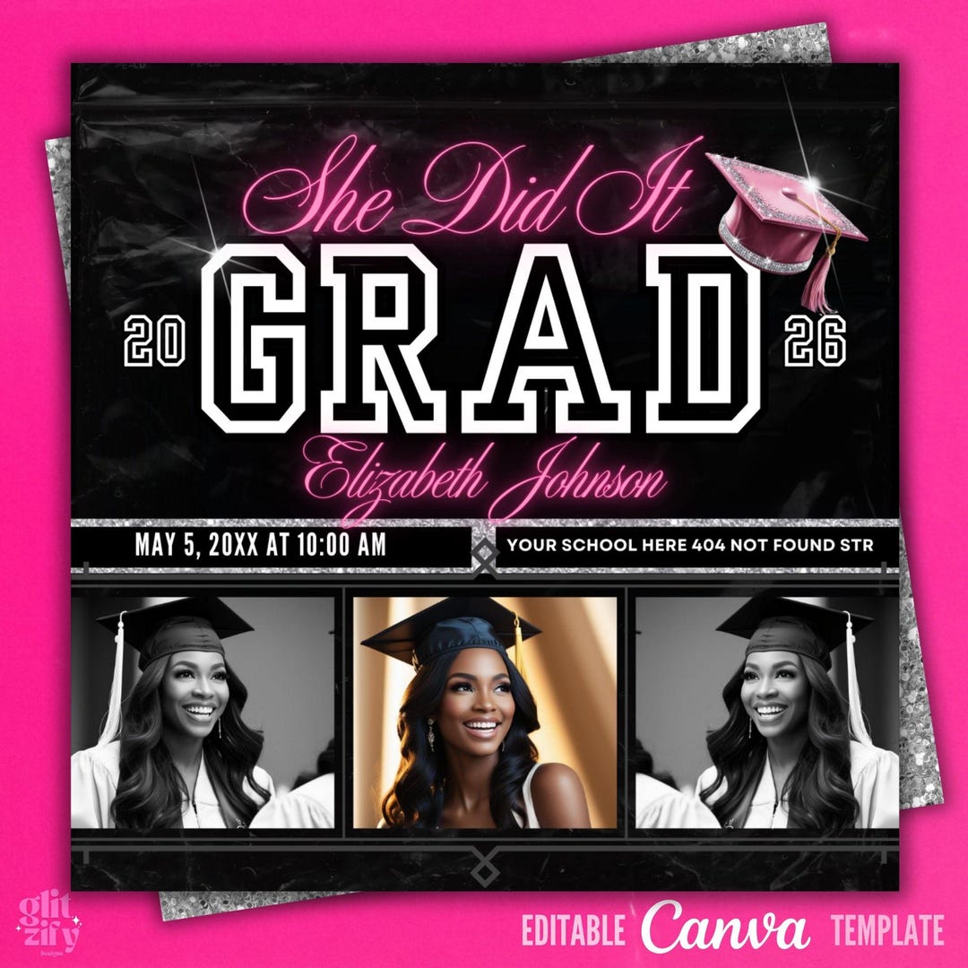Pink Glam Graduation Announcement Flyer: Editable Canva Template - Etsy