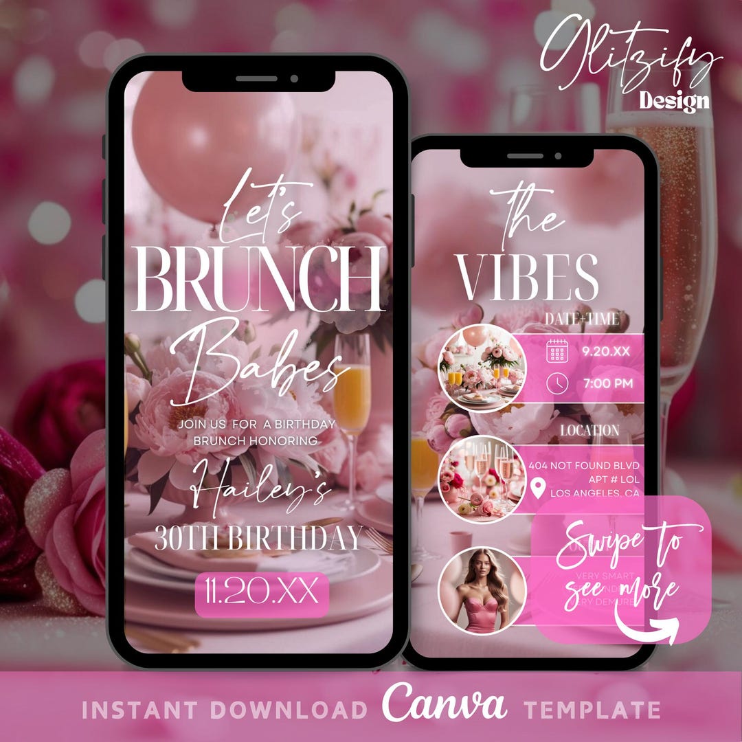 Brunch & Bubbly Birthday Brunch Invitation,digital Let's Brunch Babes ...