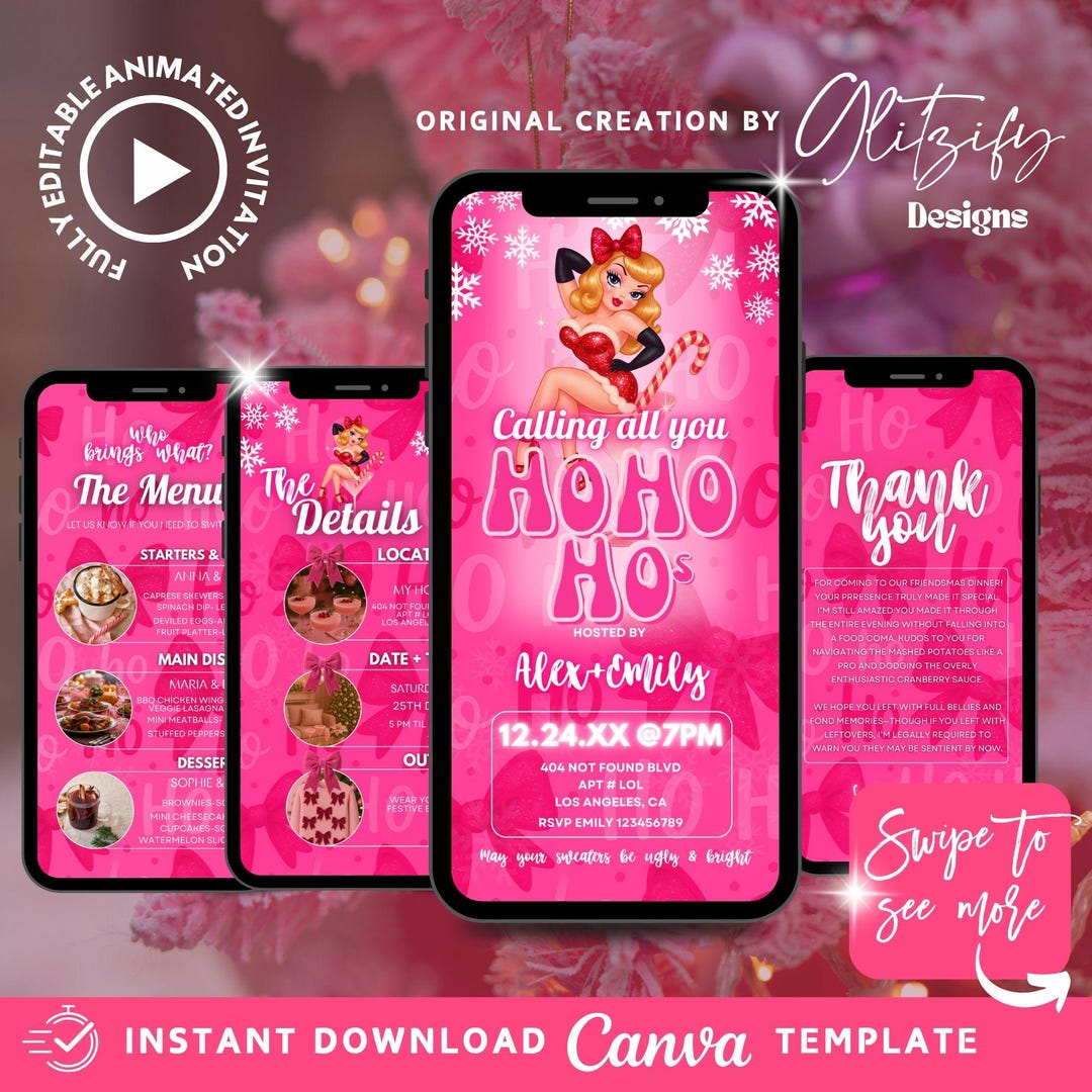Pinkmas Party Invitation: Glam Santa Invite,christmas Girls Night Evite ...