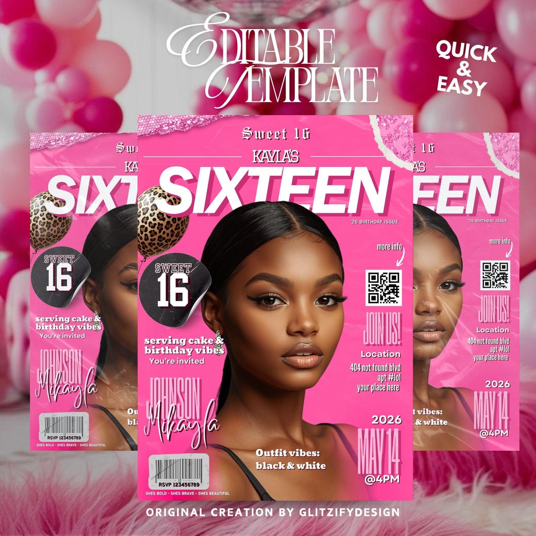 16th Birthday Magazine Invitation, Sweet Sixteen Magazine Cover,leopard ...