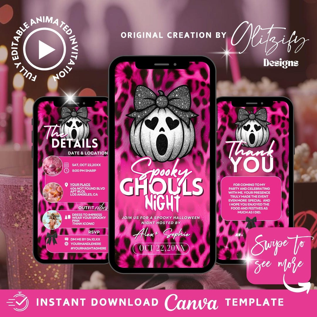 Halloween Ghouls Night Invitation: Pink Cheetah Print Invite, Costume ...