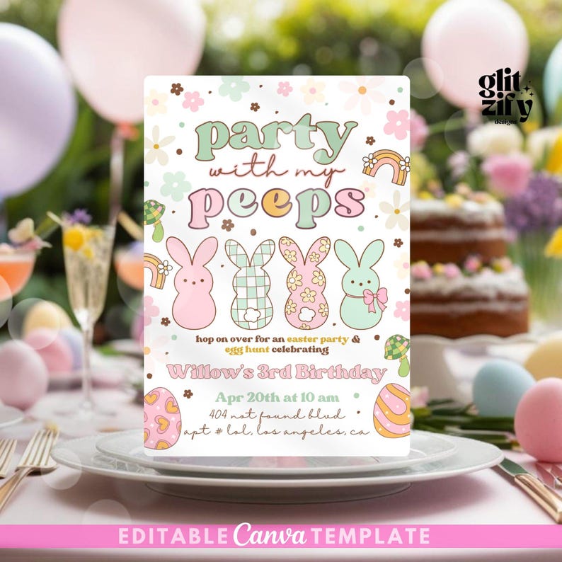 Groovy Peeps Easter Egg Hunt Invitation: Hand-drawn Design (canva ...