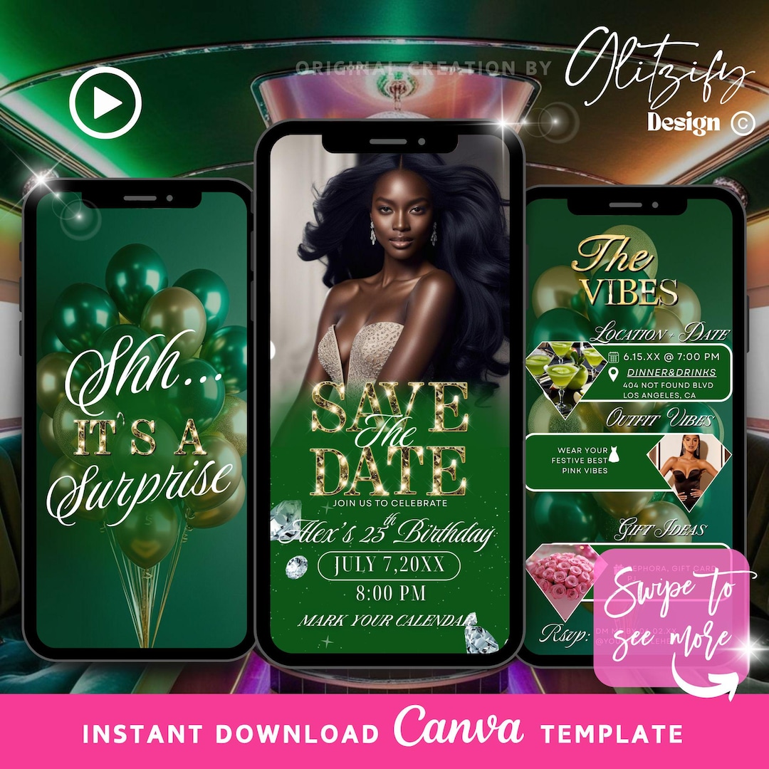 Green Surprise Party Save the Date: Animated Invitation (canva Template ...
