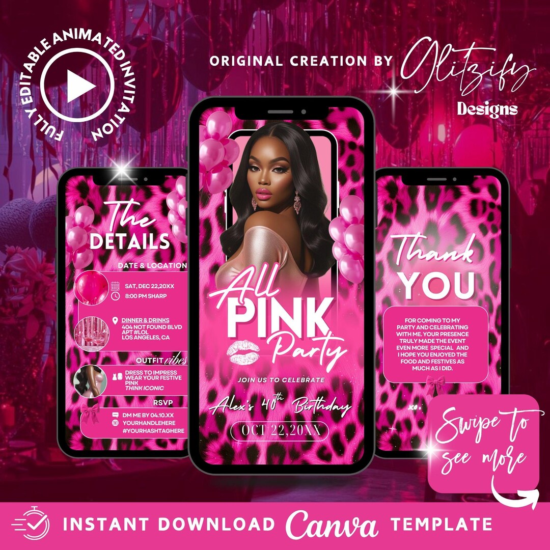 All Pink Party Birthday Invitation: All Pink Affair Invite,elegant ...