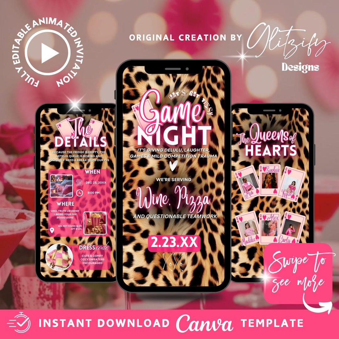 Girls Game Night Invitation,pink Game Night Invite,drink Party Digital ...