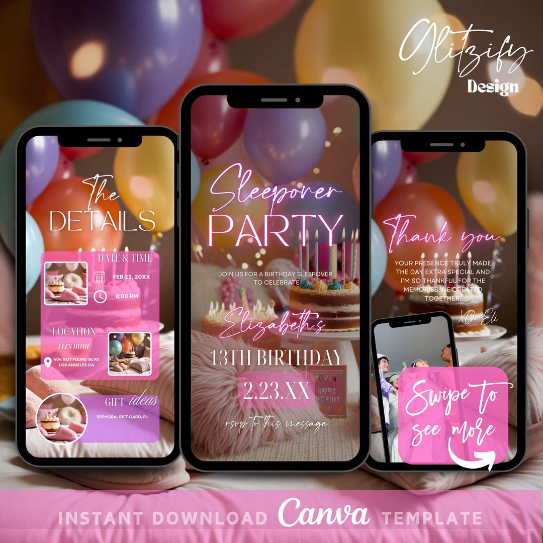 Digital Pajama Party Invitation,animated PJ Party Invite,pink Sleepover ...