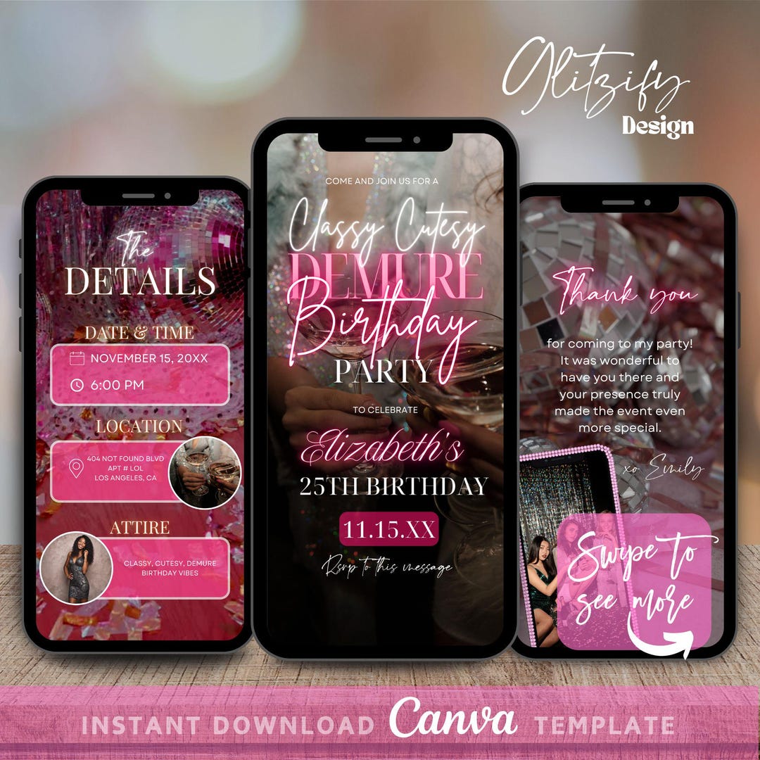 Classy Cutesy Demure Birthday Party Video Invitation,demure Birthday ...