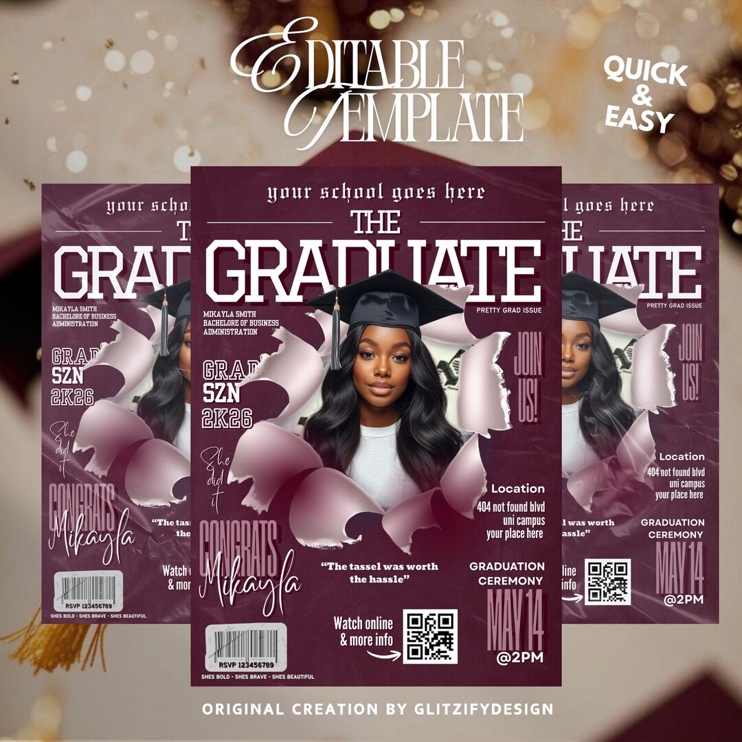 Customizable Magazine Cover Graduation Invitation,personalized ...