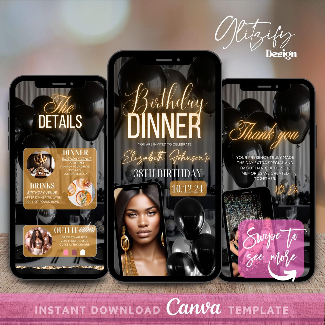 Gold Birthday Dinner Flyer,fancy Birthday Dinner Invite,animated ...