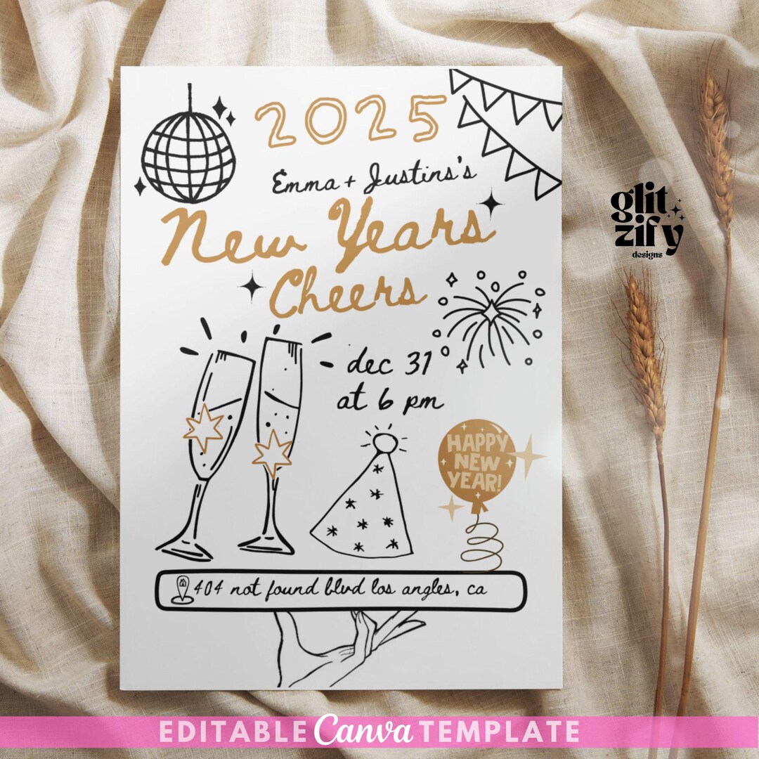 2025 Hand Drawn New Years Party Invitation,scribble New Years Cheers ...