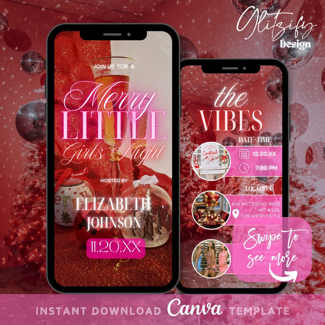 Merry Little Girls Night Digital Invitation Template,christmas Girls ...