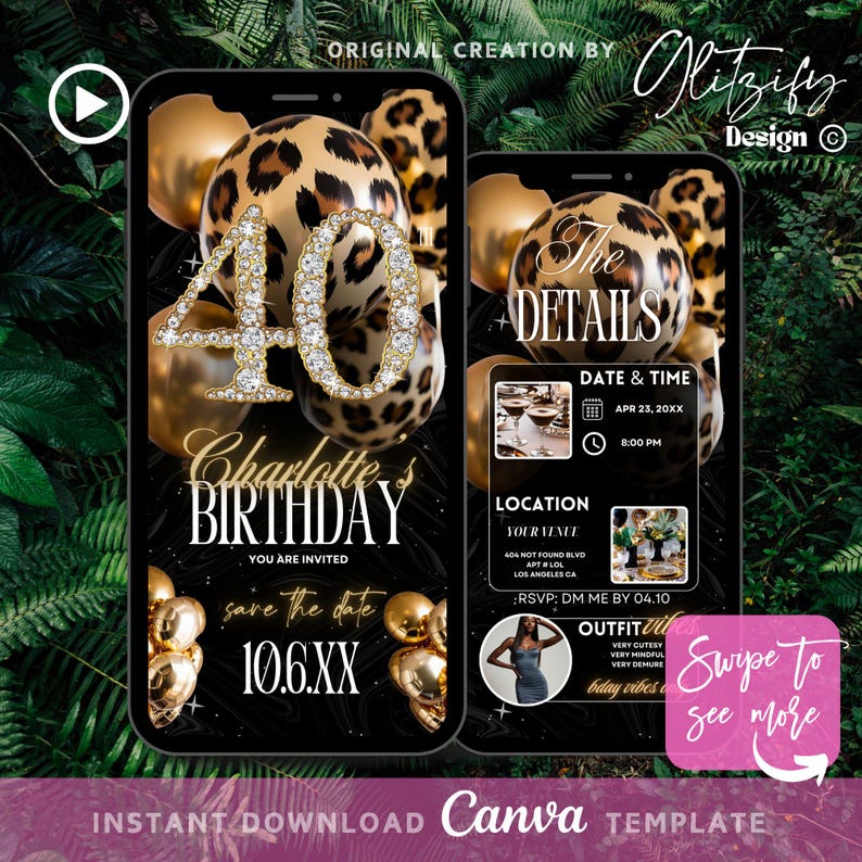 Leopard 40th Birthday Animated Invitation: Wild Safari Party (digital ...