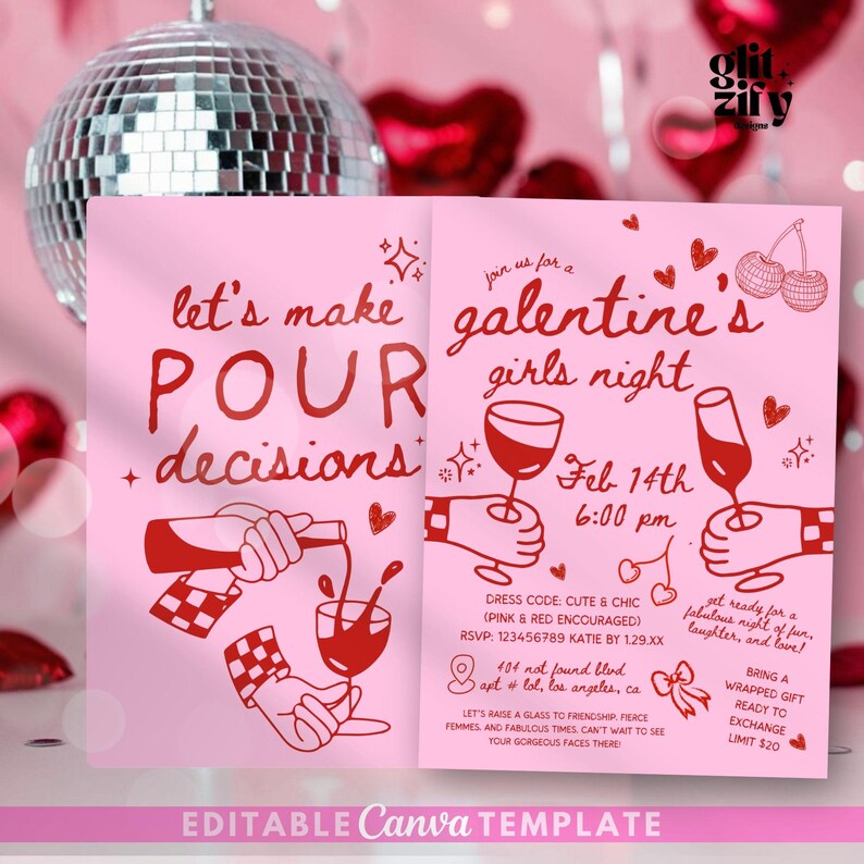 Galentines Girls Night Invitation Template,printable Galentines Party ...