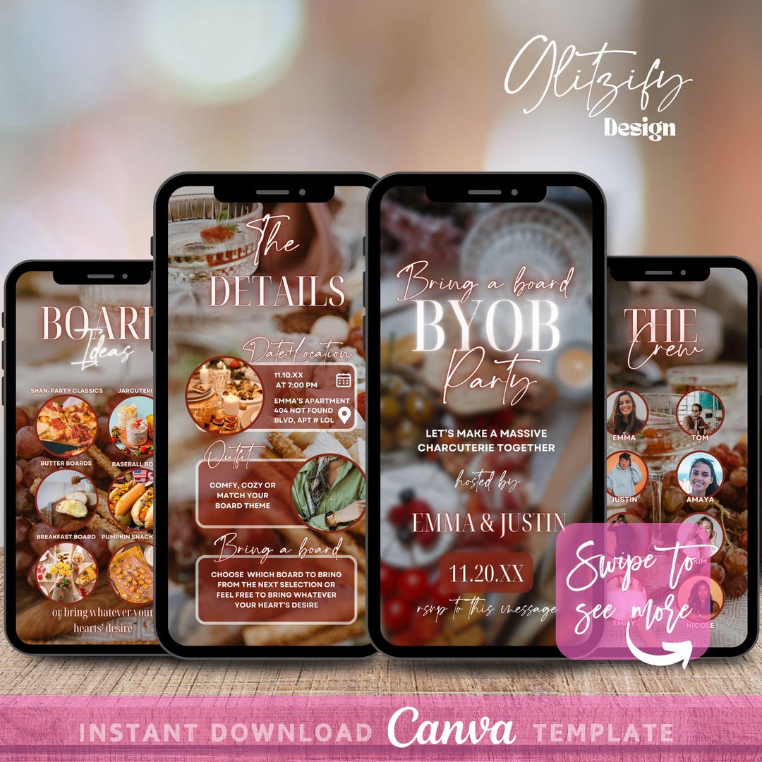 Animated Charcuterie Party Invitation: BYOB Board Theme (canva Template ...