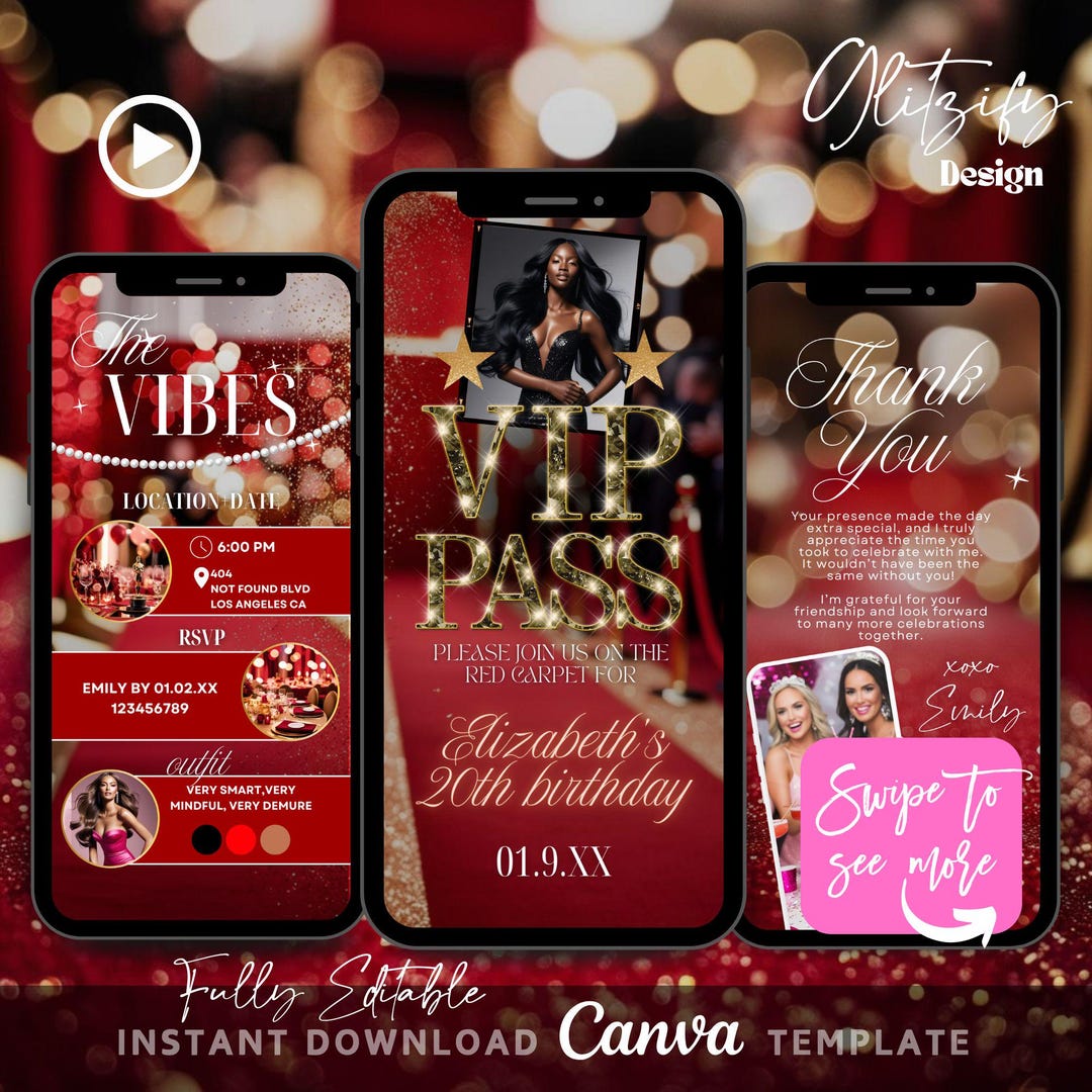 Hollywood Red Carpet Birthday Dinner Invitation,glam Award Red Carpet ...