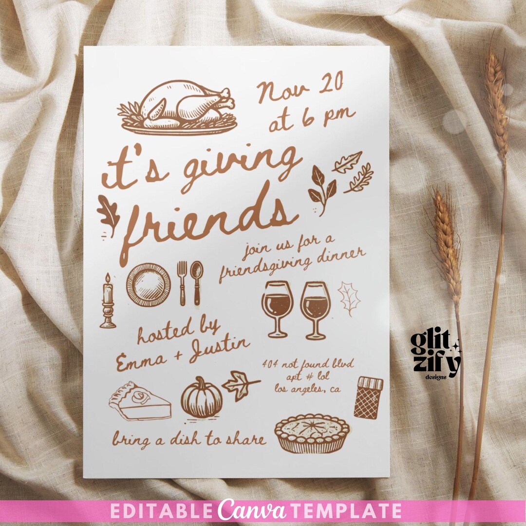 Hand Drawn Friendsgiving Invitation: Trendy Dinner Party Invite (canva ...