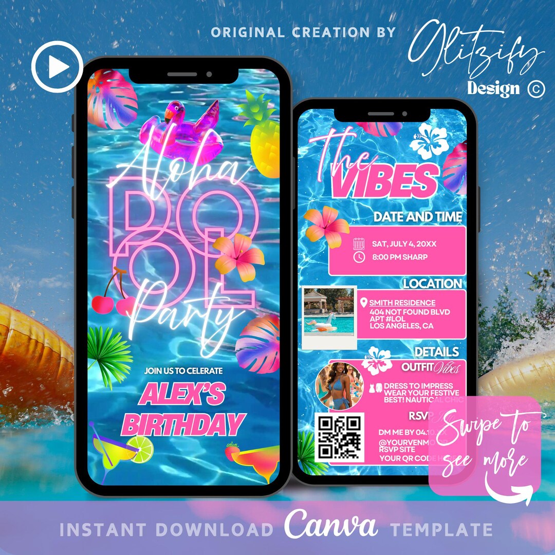 Aloha Pool Party Invitation,summer Pool Party Video Invite,pool Party ...