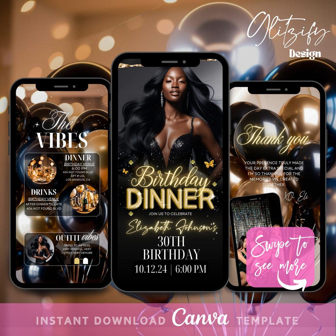 Digital Gold Glam Birthday Invitation,birthday Dinner Invitation ...