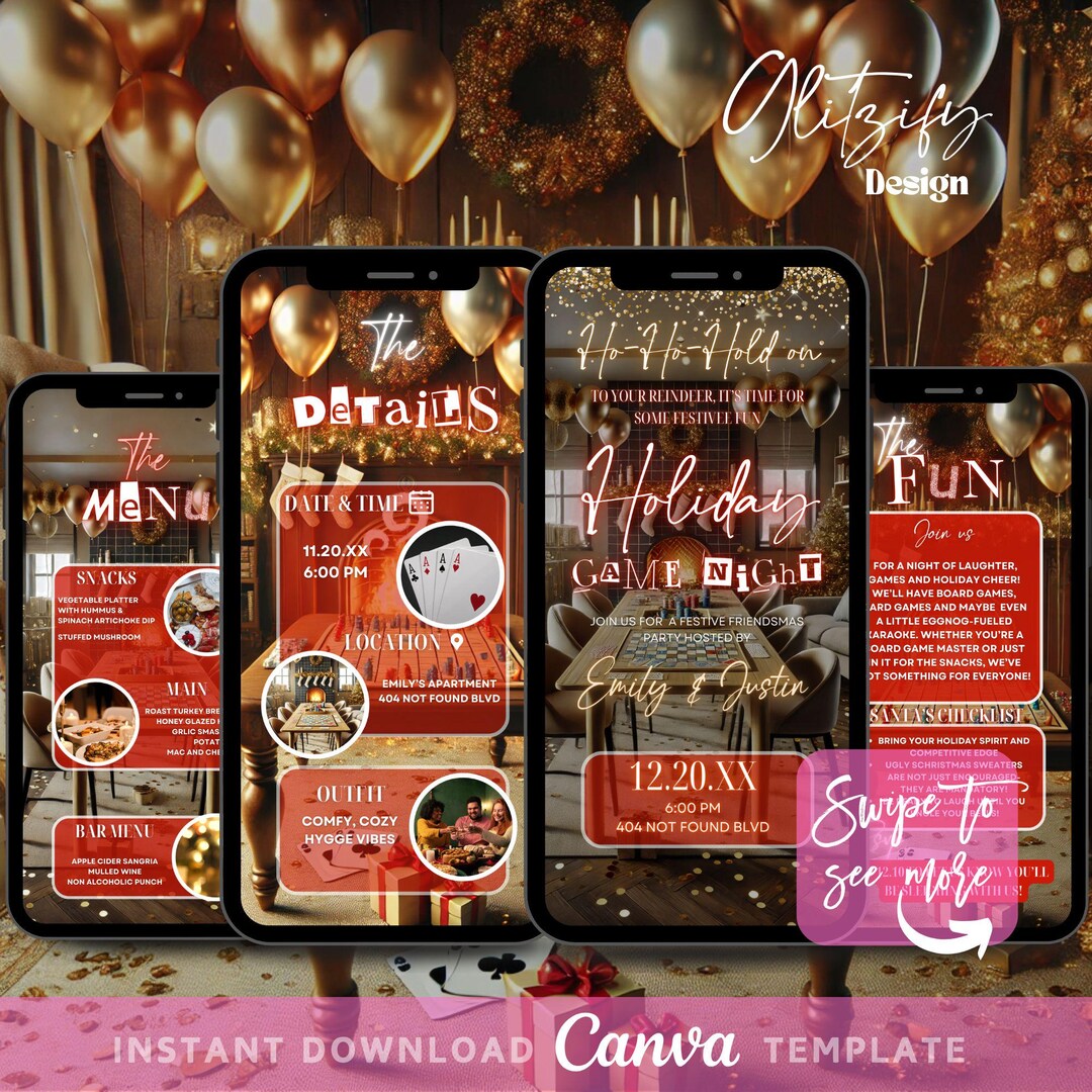 Christmas Game Night Invitation,friendsmas Dinner Invitation,editable ...