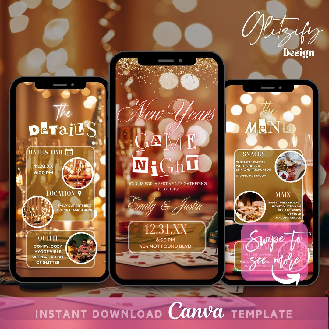 NYE Game Night Invitation,new Years Game Night Invitation,cozy New ...