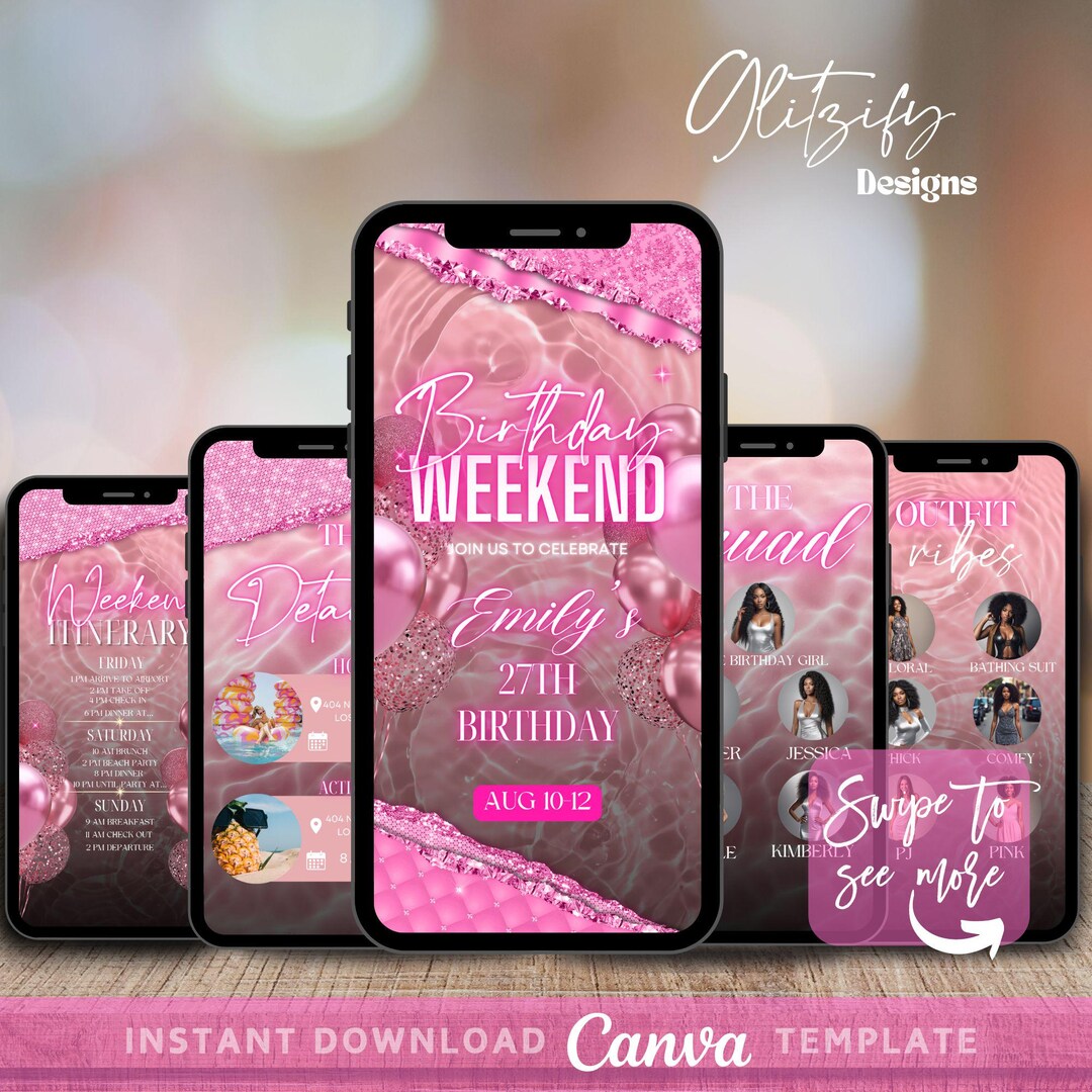 Pink Girls Trip Itinerary,birthday Getaway Invitation,bachelorette ...