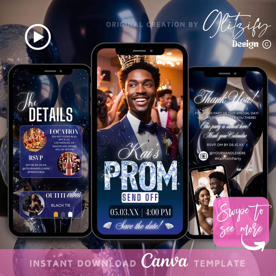 Blue Prom Send off Invite,prom Party Invitation,send off Celebration ...