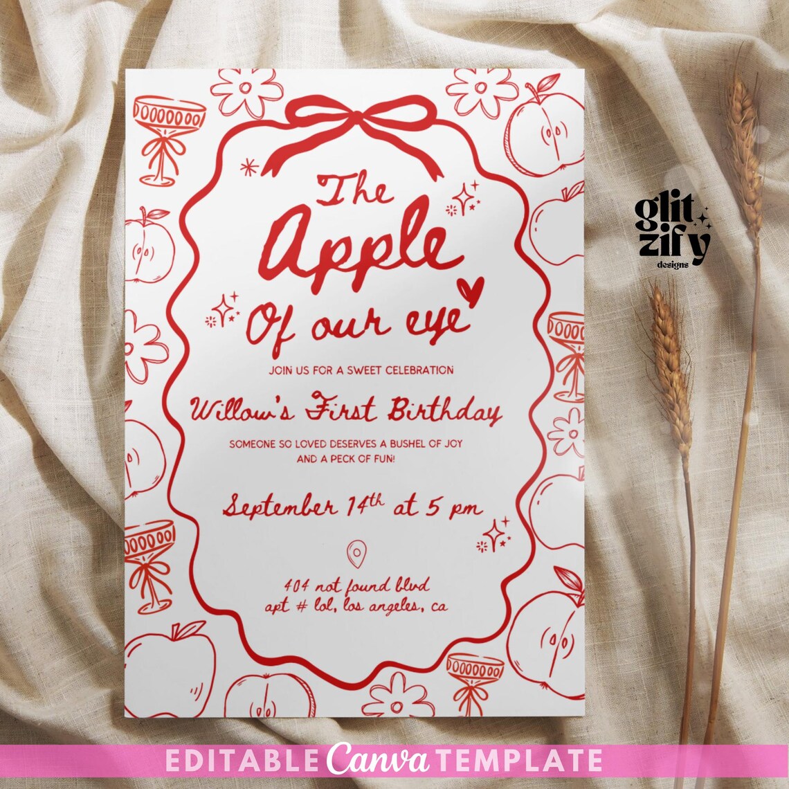Apple Birthday Invitation: Hand-drawn Cottagecore Farmers Market Invite ...