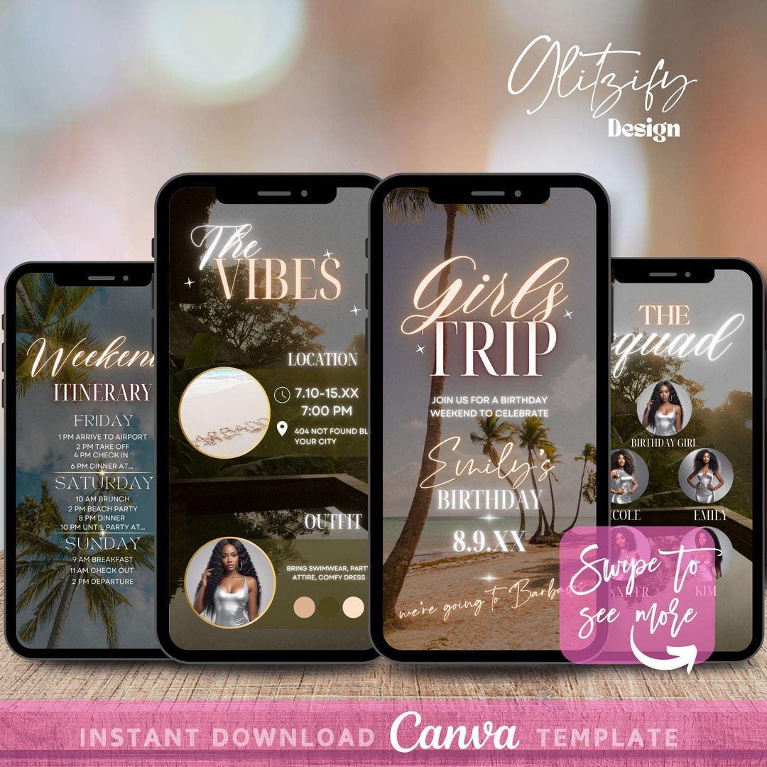 Girls Trip Itinerary,birthday Getaway Invitation,tropical Bachelorette ...