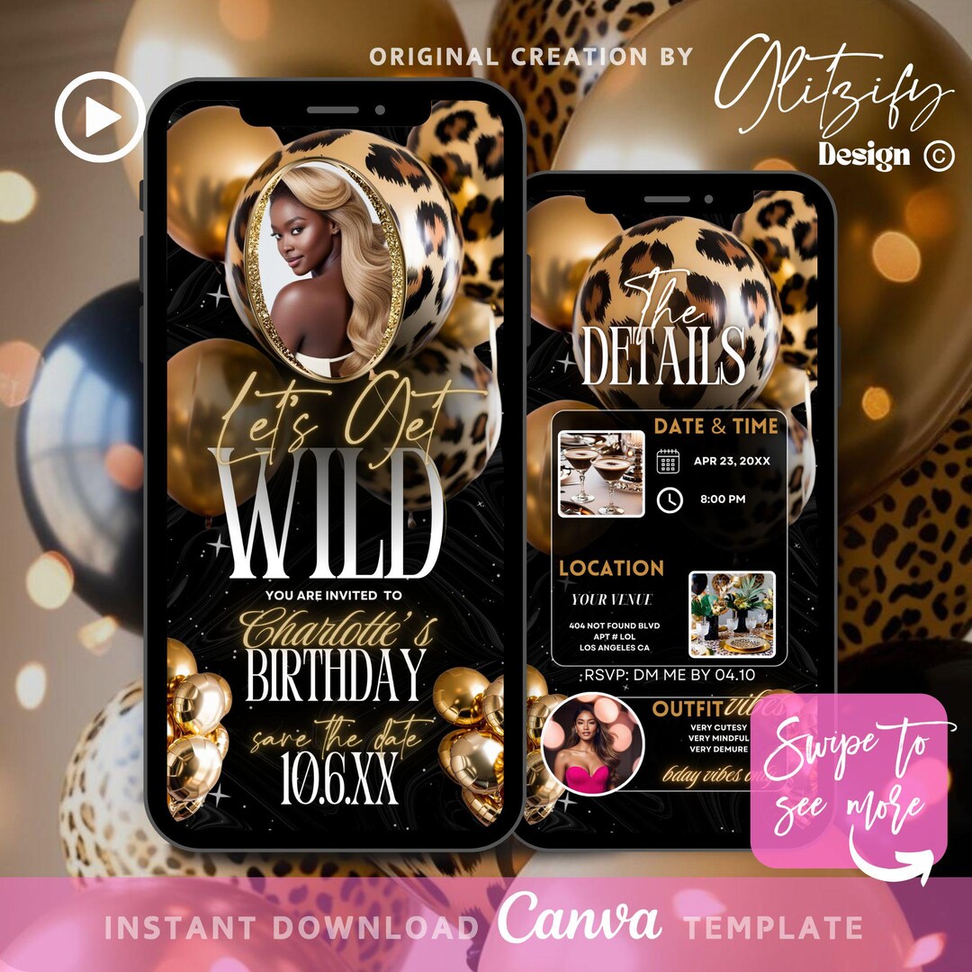 Leopard Birthday Animated Invitation: Wild Party, Girls Night (digital ...