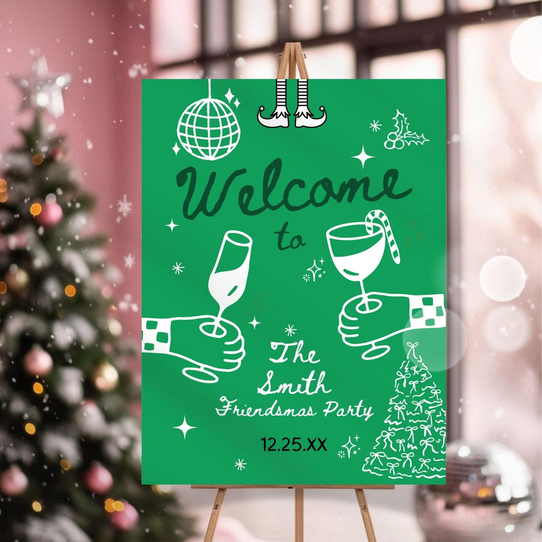 Christmas Welcome Sign,christmas Friendsmas Party Welcome,hand Drawn ...