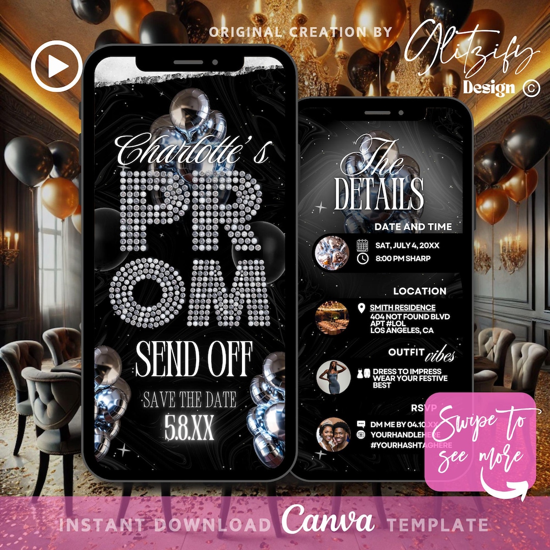 Animated Prom Send off Invitation: Glam Silver Design (digital Download ...
