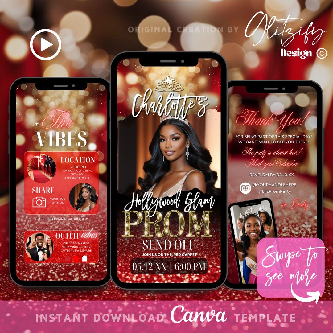 Hollywood Glam Prom Send off Invitation,glam Award Red Carpet Party ...
